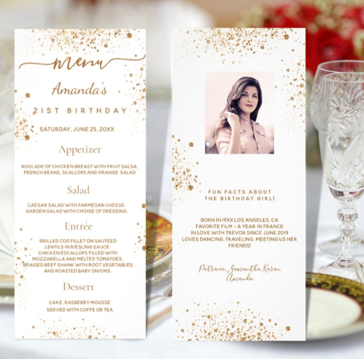 Custom birthday party menus and programs by Thunes Designs
